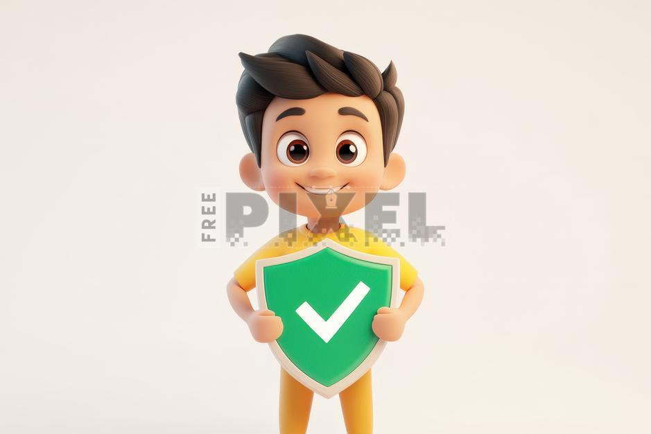 Free 3D Images - 3D Cartoon Boy Character Showing Check Mark Shield ...