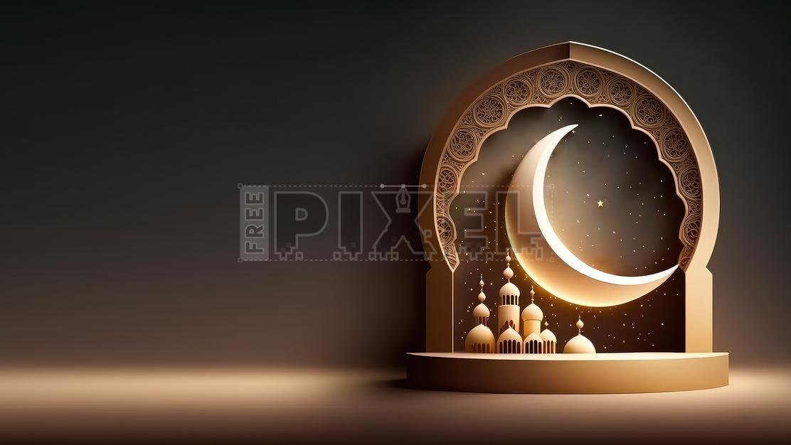 Free 3D Images - 3D Illustration Of Crescent Moon With Mosque On ...