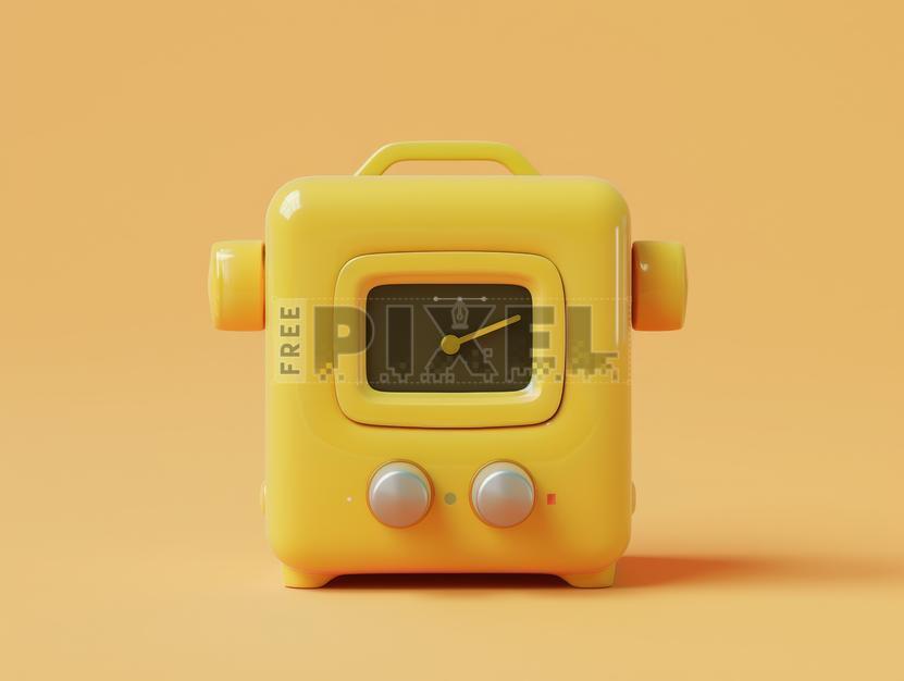 Free 3D Images - Yellow Retro Radio | FreePixel.com
