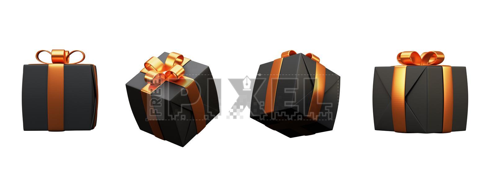 Free 3D Images - Set Of 3D Gift Boxes Element In Black And Golden Color ...