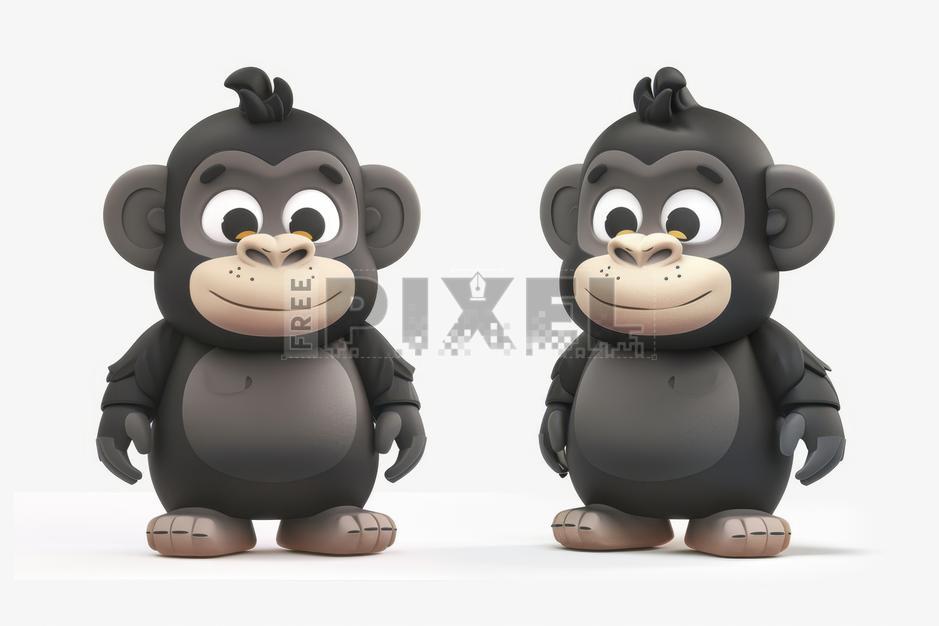 Free 3D Images - Two Cartoon Monkeys Standing Side By Side | FreePixel.com