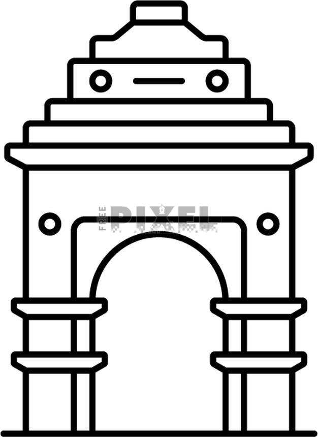 Free Icons - Black Outline Illustration Of India Gate Icon. | FreePixel.com