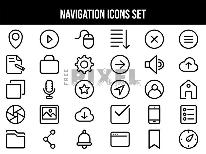 Free Icons - Black Outline Navigation Icon Set On White Background ...