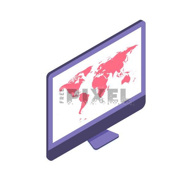 Free Icons - Isometric World Map Symbol On Computer Screen. | FreePixel.com