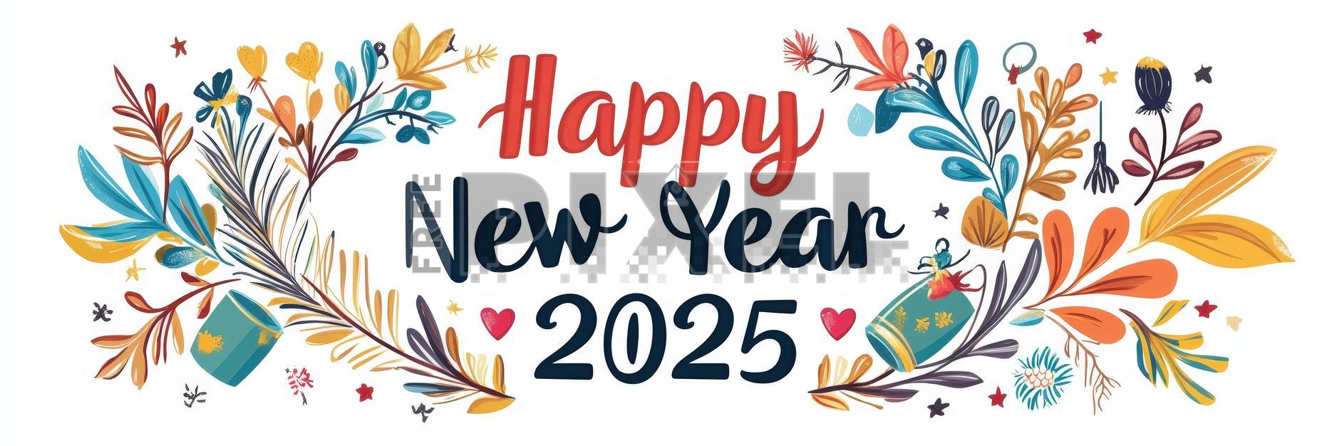 Free Illustrations - 2025 Happy New Year Banner With Colorful Leaves ...