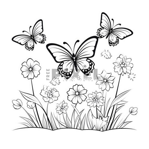 Clip Art Flowers And Butterflies Black And White