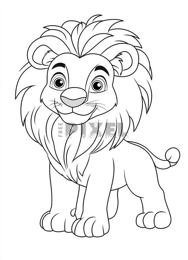 Free Illustrations - Cartoon Lion Coloring Page For Kids And Education ...