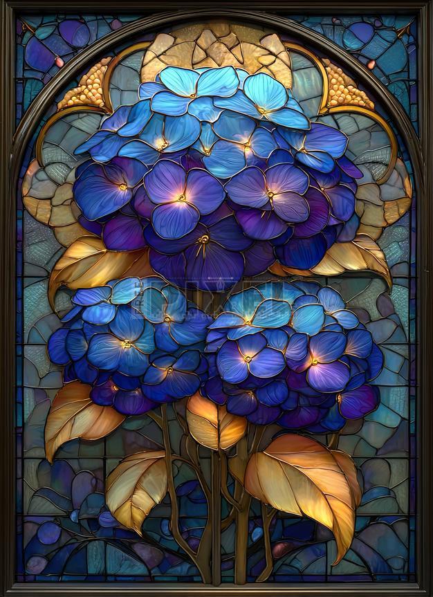 Free Illustrations - Stained Glass Window With Hydrangeas | FreePixel.com