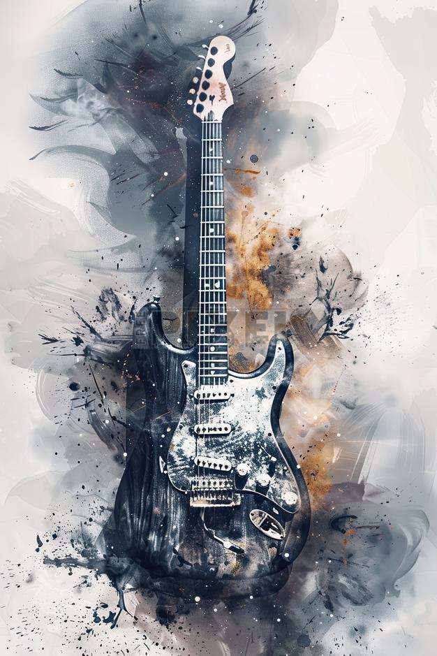 Free Illustrations - Electric Guitar In Watercolor Splatter | FreePixel.com