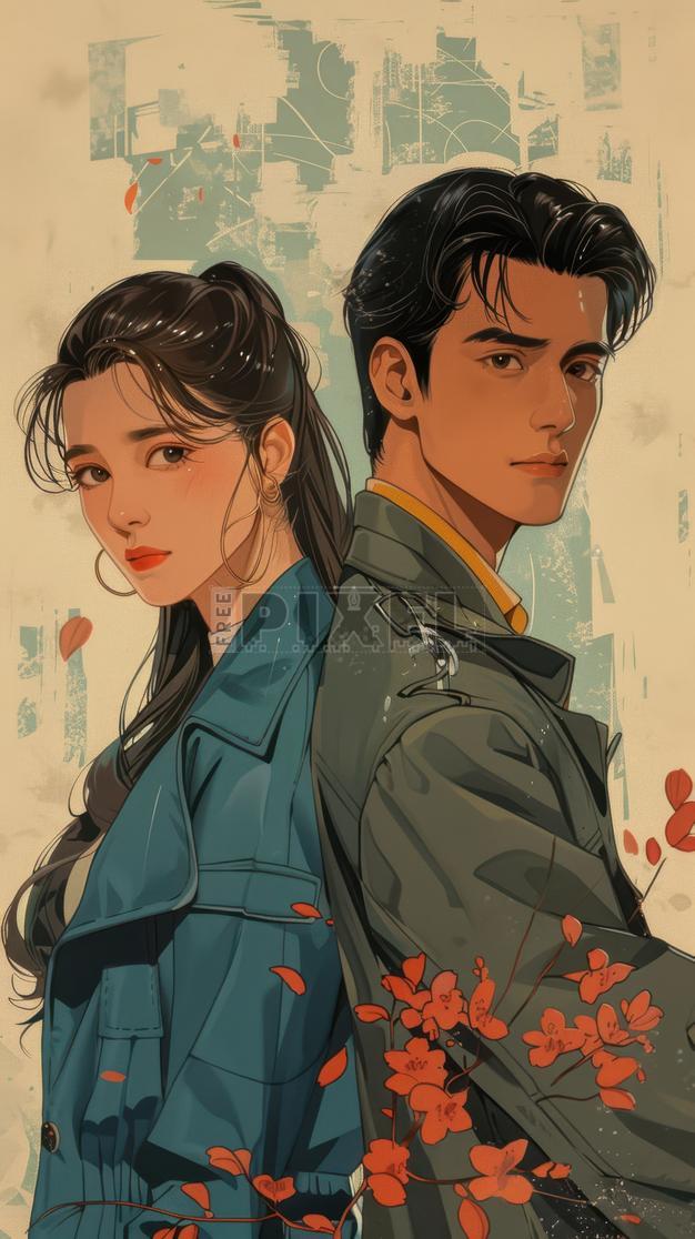 Free Illustrations - A Young Couple Standing Back To Back | FreePixel.com