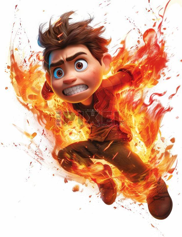 Free Illustrations - Fiery Animated Character In Action Boy Cartoon ...