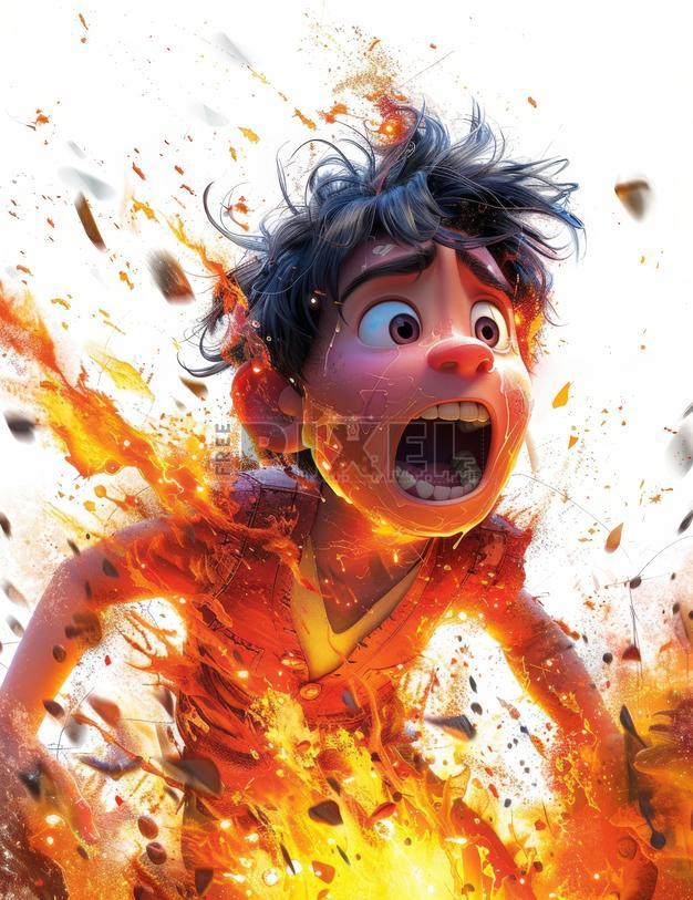 Free Illustrations - Fiery Animated Character In Action Boy Cartoon ...