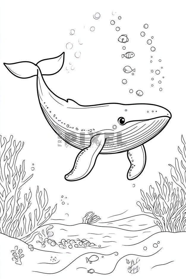 Free Illustrations - Whale Fish Swimming In Ocean Coloring Page For ...