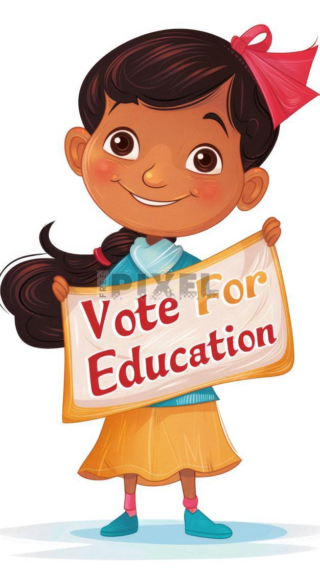 Free Illustrations - Cartoon Indian Girl Showing Vote For Education ...