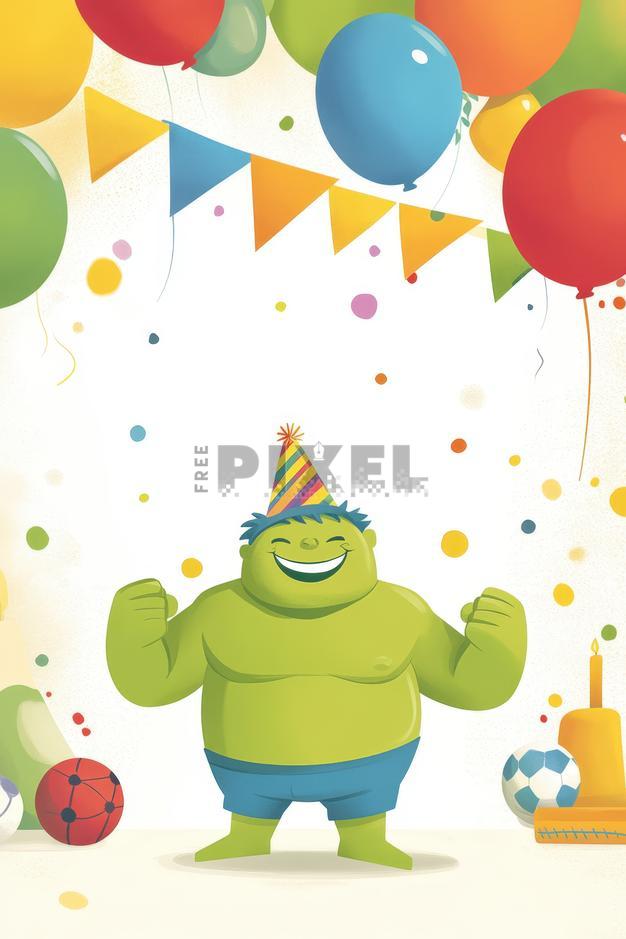 Free Illustrations - Happy Birthday Card With Cartoon Hulk Wearing A ...