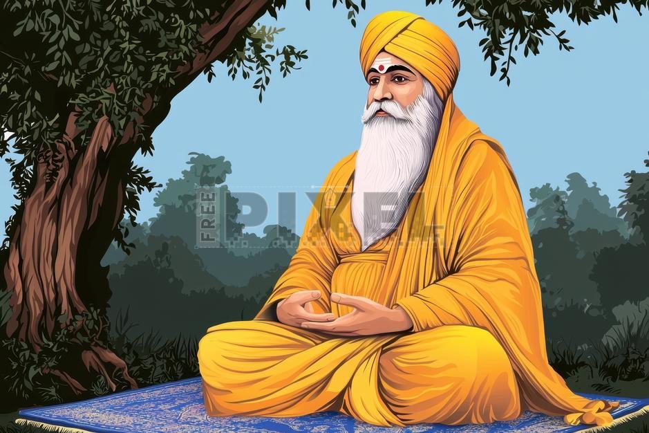 Free Illustrations - Guru Nanak Dev Ji Character Sitting Under Tree For ...