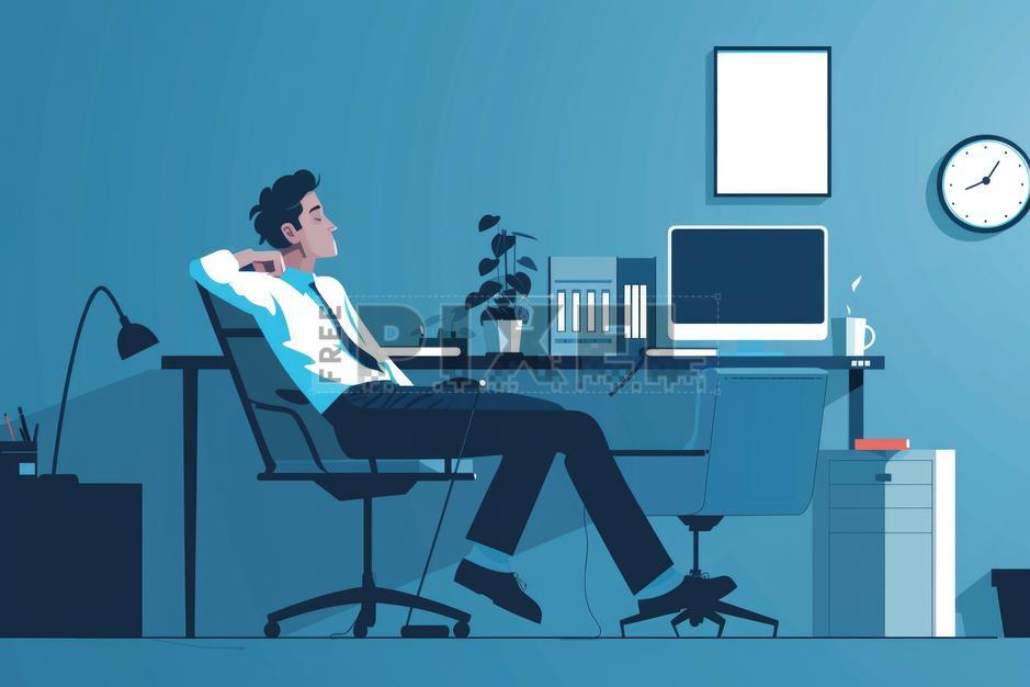 Free Illustrations - Illustration Of Office Worker Relaxing At His Desk ...