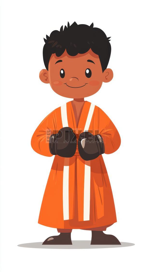 Free Illustrations - Cartoon Boy Boxer Character In Robe, Ready To ...