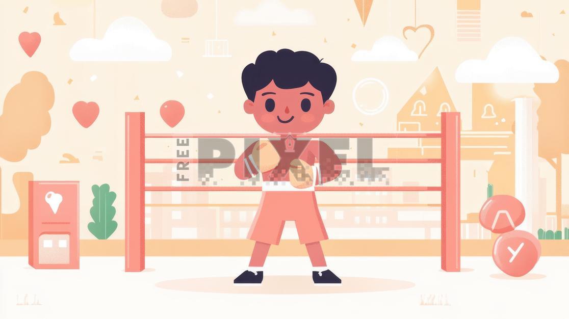 Free Illustrations - Cartoon Illustration Of Boy Boxer Ready To Fight ...