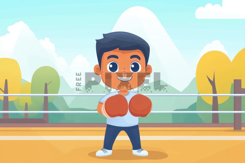 Free Illustrations - Cartoon Illustration Of Boy Boxer Ready To Fight ...