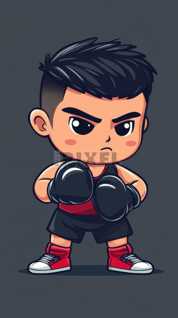 Free Illustrations - Cartoon Illustration Of Boy Boxer Ready To Fight ...