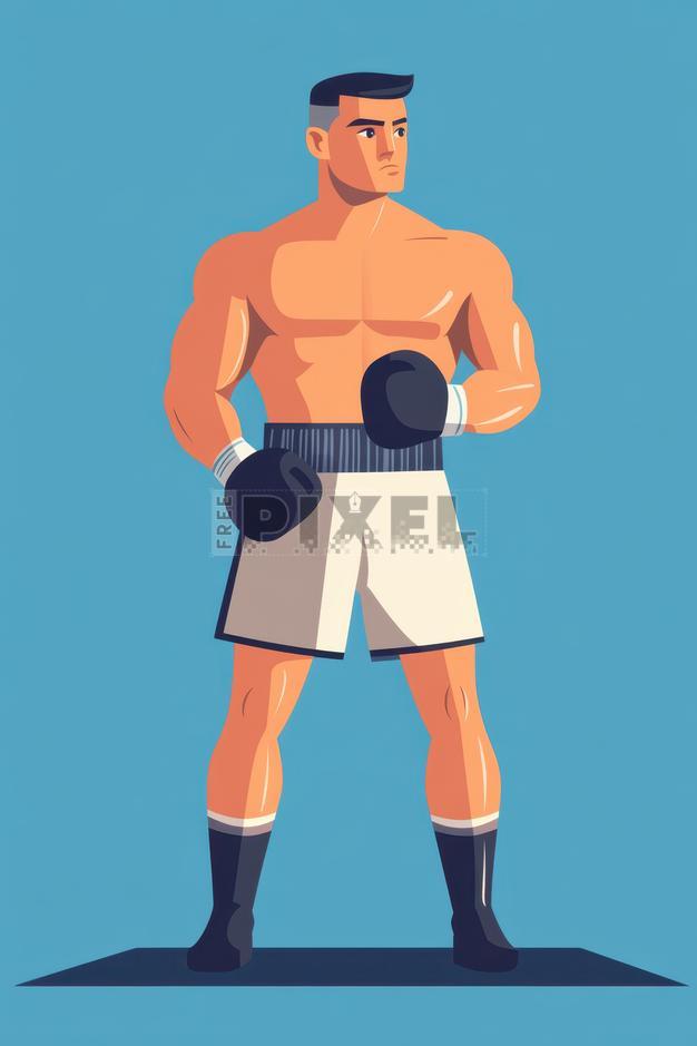Free Illustrations - Cartoon Male Boxer Character In Fighting Stance ...