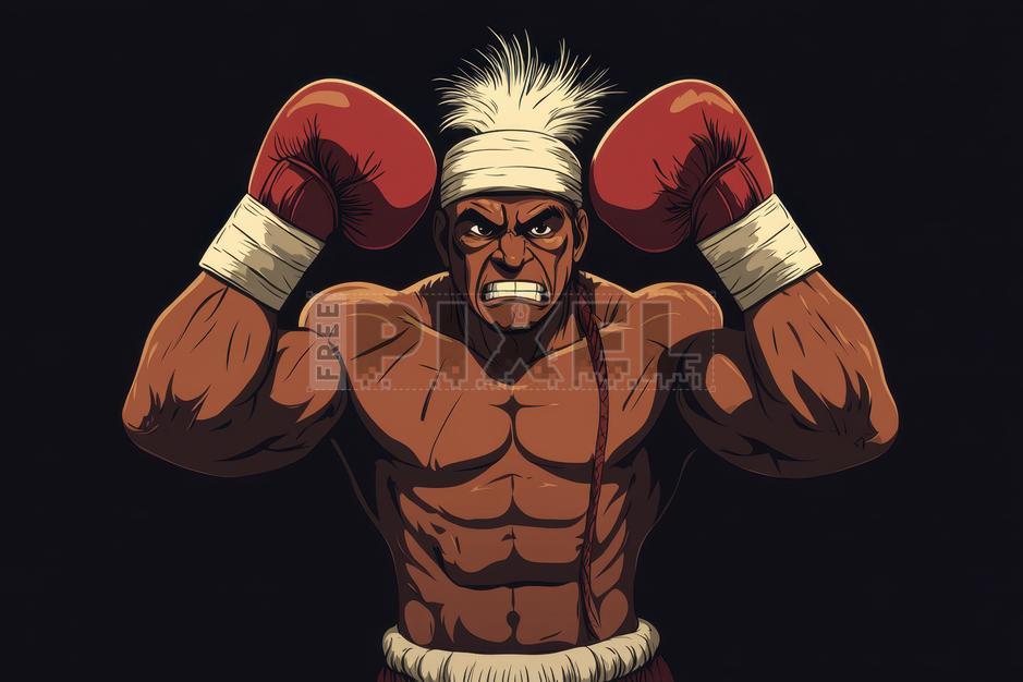 Free Illustrations - Cartoon Angry Male Boxer In Fighting Stance On ...