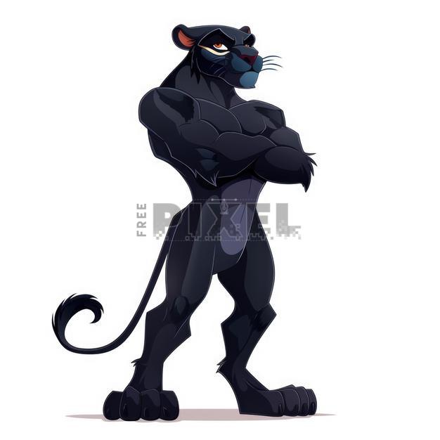 Free Illustrations - Muscular Black Panther Posing Flexed, Displaying ...