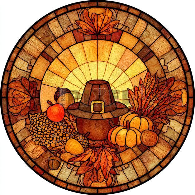 Free Illustrations - Thanksgiving Stained Glass With Pilgrim Hat And ...