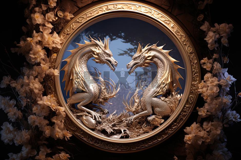 Free Illustrations - Dragon Painting With Frame | FreePixel.com