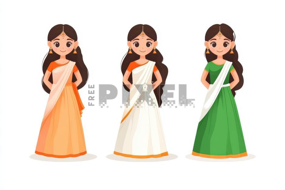 Free Illustrations - Four Indian Women Portrait In Tricolor Traditional ...