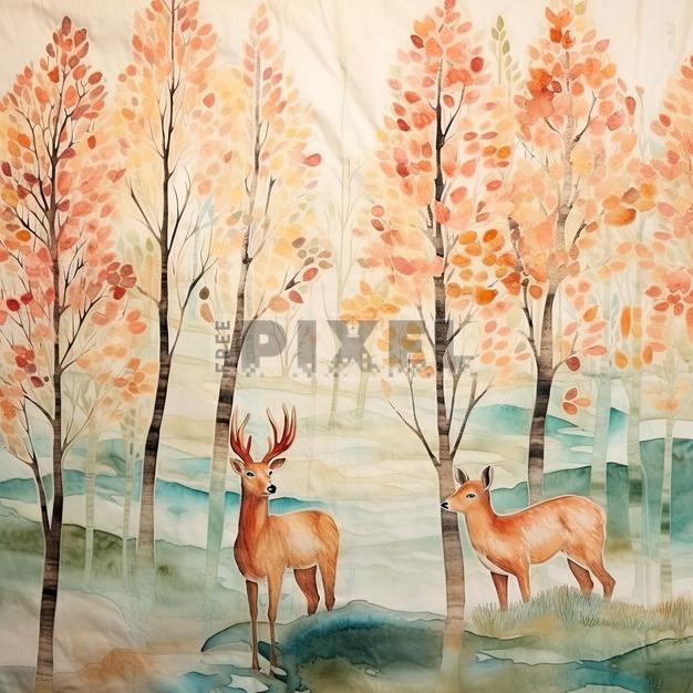 Free Illustrations - Fall Deer In The Woods | FreePixel.com