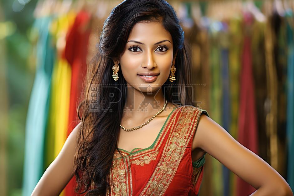 Free Photos - Indian Woman Showcasing Traditional Clothing In A Store ...