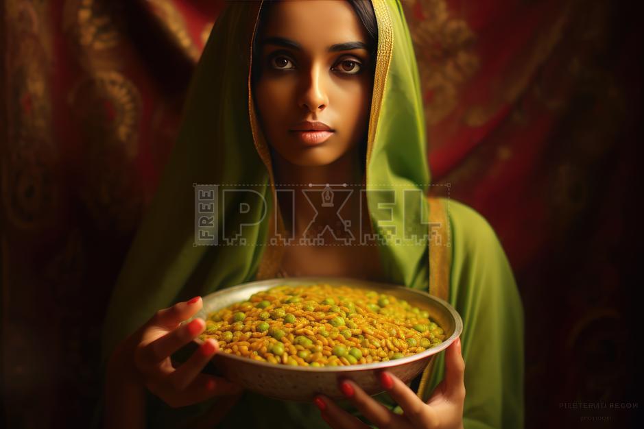 Free Photos - A Rich Indian Princess Holding A Golden Bowl Of Food ...