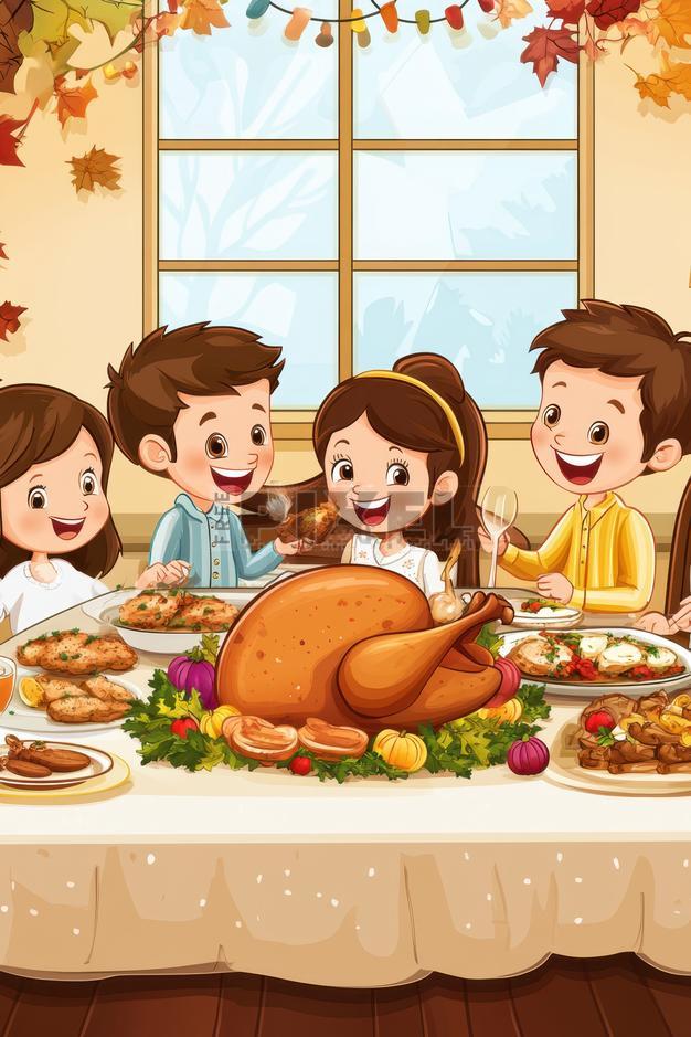 Cartoon Thanksgiving Dinner Table