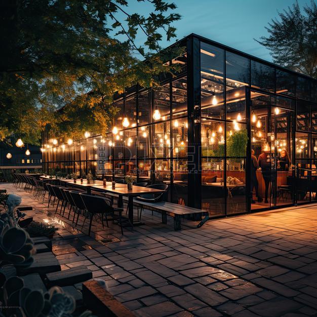 Free Photos - Modern Restaurant With Glass Walls And Outdoor Seating ...