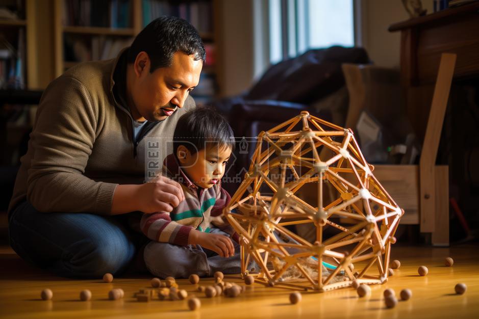 Free Photos - A Father And Son Building A Wooden House Together ...