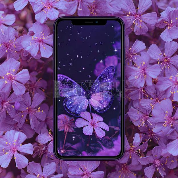 Free Photos - Smartphone With Butterfly Wallpaper On Floral Background ...