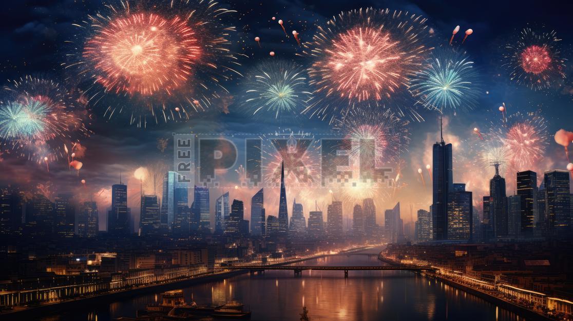 Free Photos - Celebratory Fireworks Display Over City Skyline ...