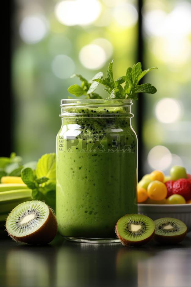 Free Photos - Refreshing Green Smoothie With Fruit | FreePixel.com