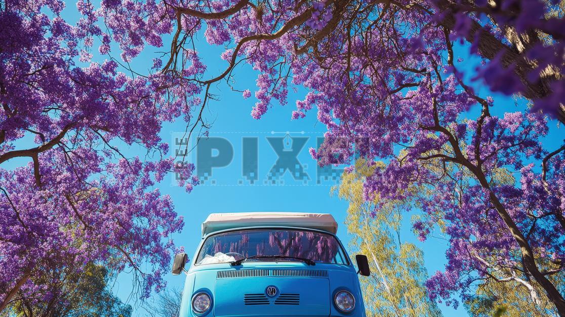 Free Photos - Vintage Blue Volkswagen Van Under Purple Trees ...
