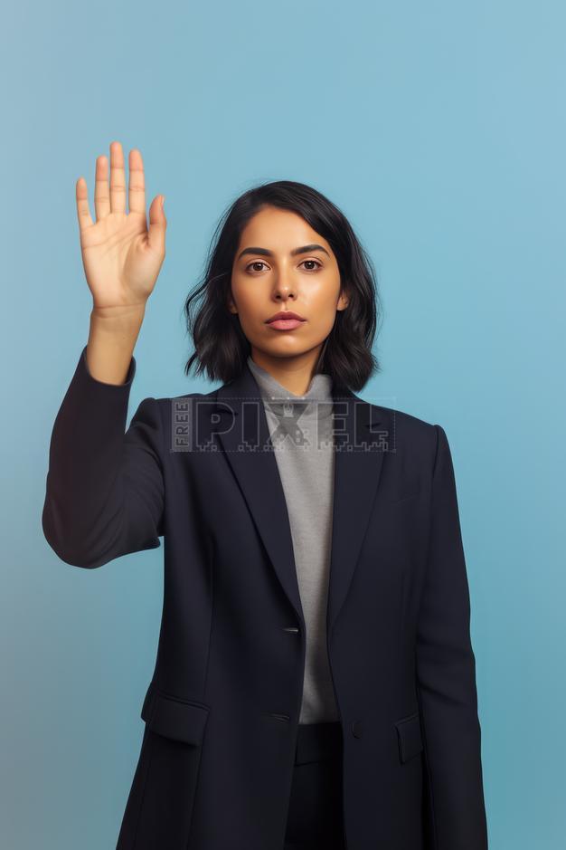 Free Photos - A Woman In A Business Suit Raised Her Hand | FreePixel.com