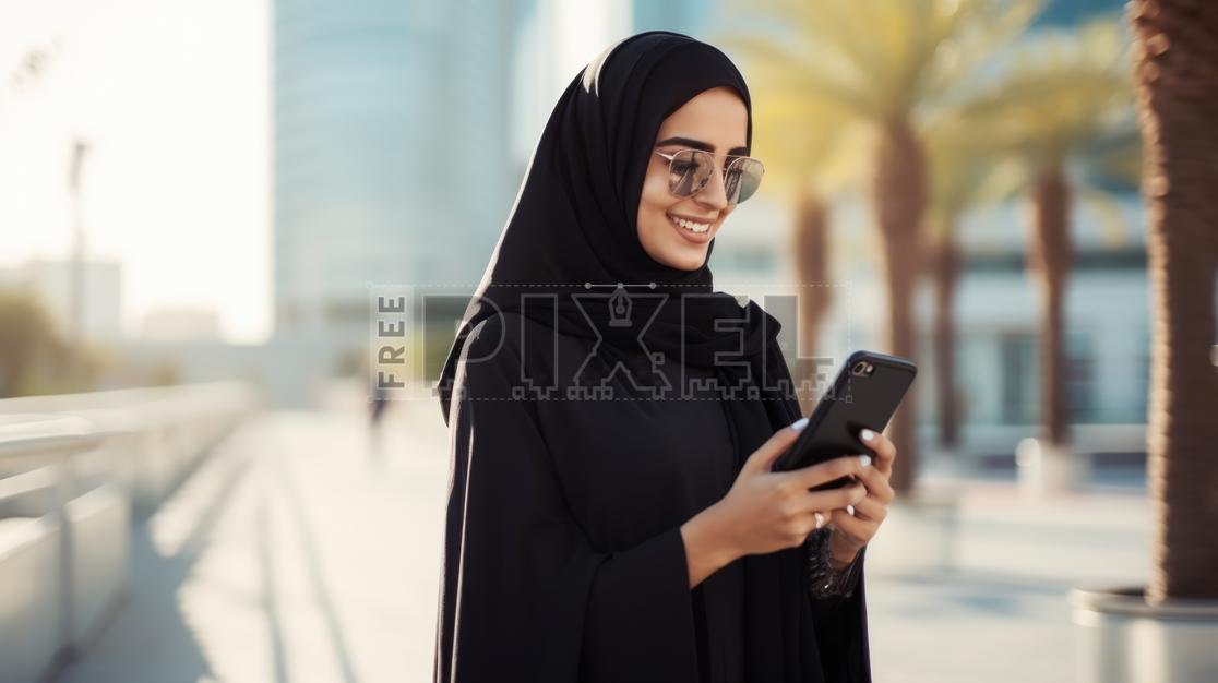 Free Photos - Smiling Woman In Traditional Muslim Clothing Using Her ...