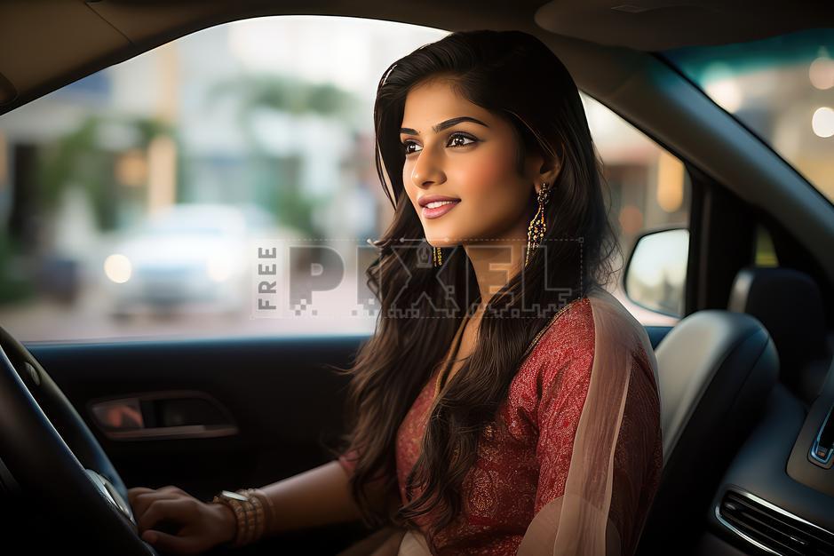 Free Photos - Beautiful Indian Woman Driving A Car | FreePixel.com
