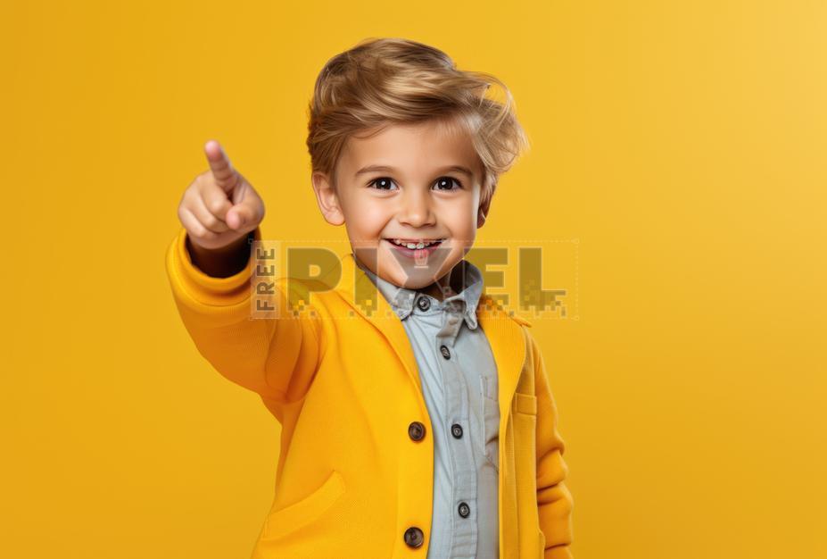Free Photos - Little Boy In A Yellow Coat, Pointing Finger Upwards ...