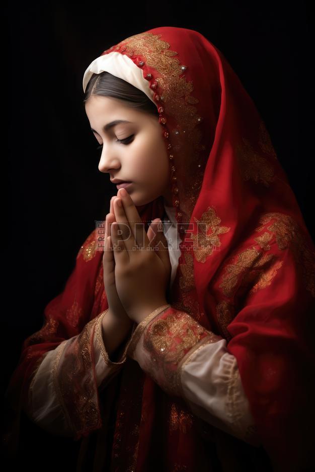 Free Photos - A Young Girl In A Red Shawl Praying With Clasped Hands ...