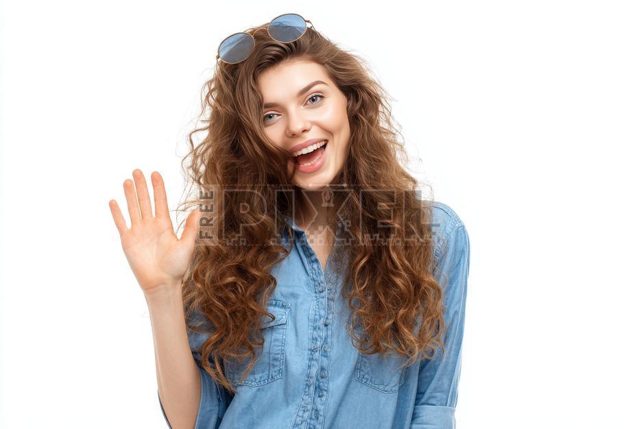 Free Photos - Smiling Young Woman Waving With Friendly Expression In ...