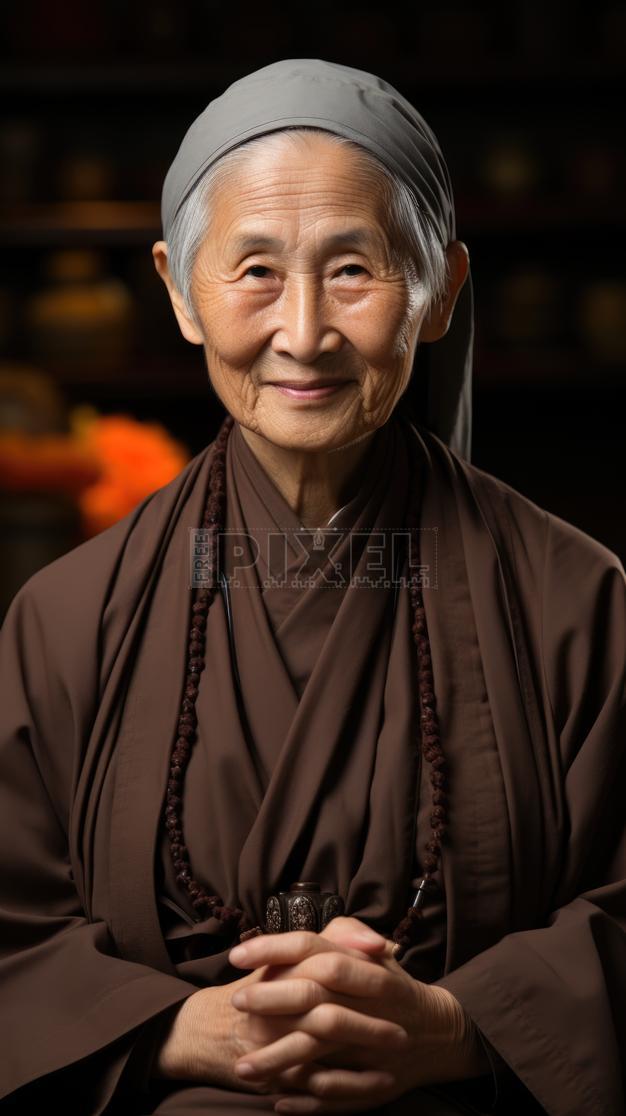 Free Photos - An Older Asian Woman In A Buddhist Monk's Outfit ...