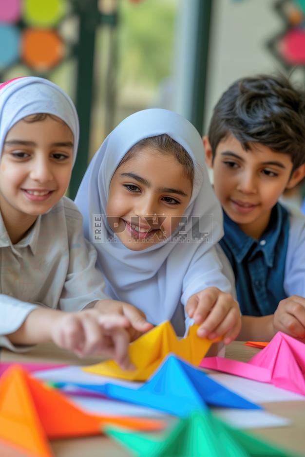 Free Photos - Kindergarten Arab Kids Folding Paper Crafts In Classroom ...