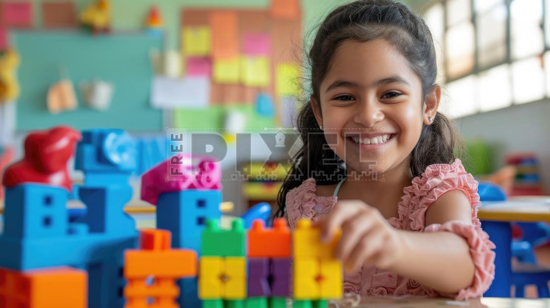 Free Photos - Back To School Indian Preschool Girl Plays With Blocks In ...